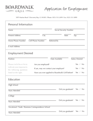 Fillable Online Application for Employment - Boardwalk Grill Fax Email ...