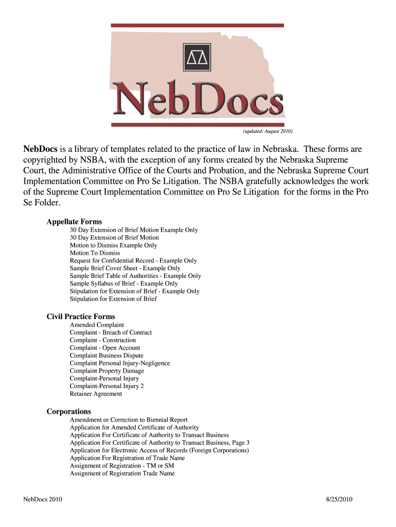 Fillable Online NebDocs is a library of templates related to the ...