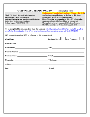 Fillable Online "OUTSTANDING ALUMNI AWARD" Nomination Form Fax Email Print - pdfFiller