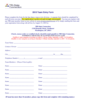 Fillable Online 2010 Team Entry Form Fax Email Print - pdfFiller
