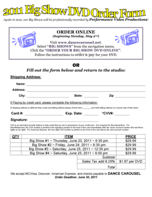 Fillable Online 2011 DVD ORDER FORM - Dance Carousel Fax Email Print ...