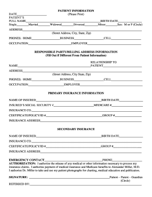 Fillable Online Patient Information - Alexander Miller, MD Fax Email ...