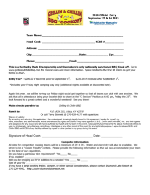 Fillable Online 2011 Official Cooks Entry Form Fax Email Print - pdfFiller