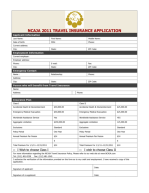 Fillable Online Travel Insurance Application Form - Ncaja.com Fax Email ...