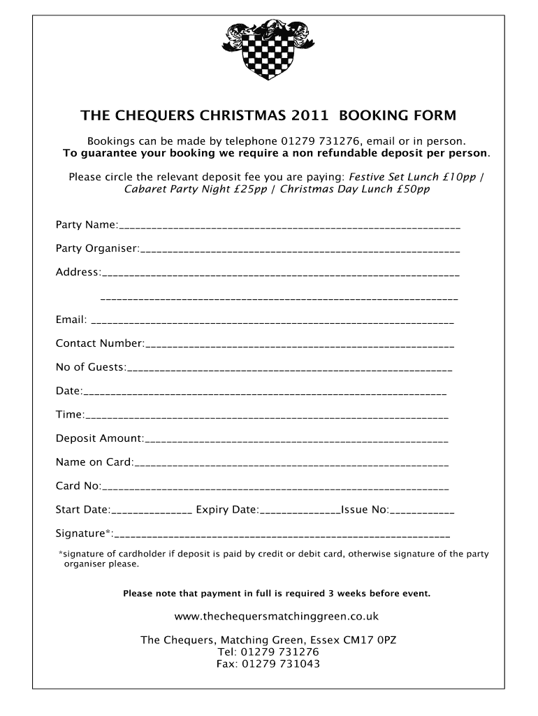 Fillable Online Christmas Booking Form Fax Email Print - pdfFiller