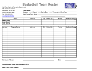 Fillable Online Roster Form 2010-2011 - City of High Point Fax Email ...