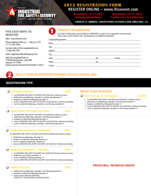 Fillable Online 2012 REGISTRATION FORM - Industrial Fire, Safety ...