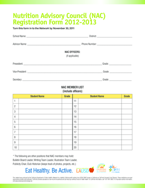 Fillable Online NAC Registration Form - the Network for a Healthy ...