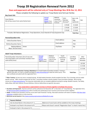 Fillable Online Troop 2012 Annual Registration Form - Troop 39 Fax ...