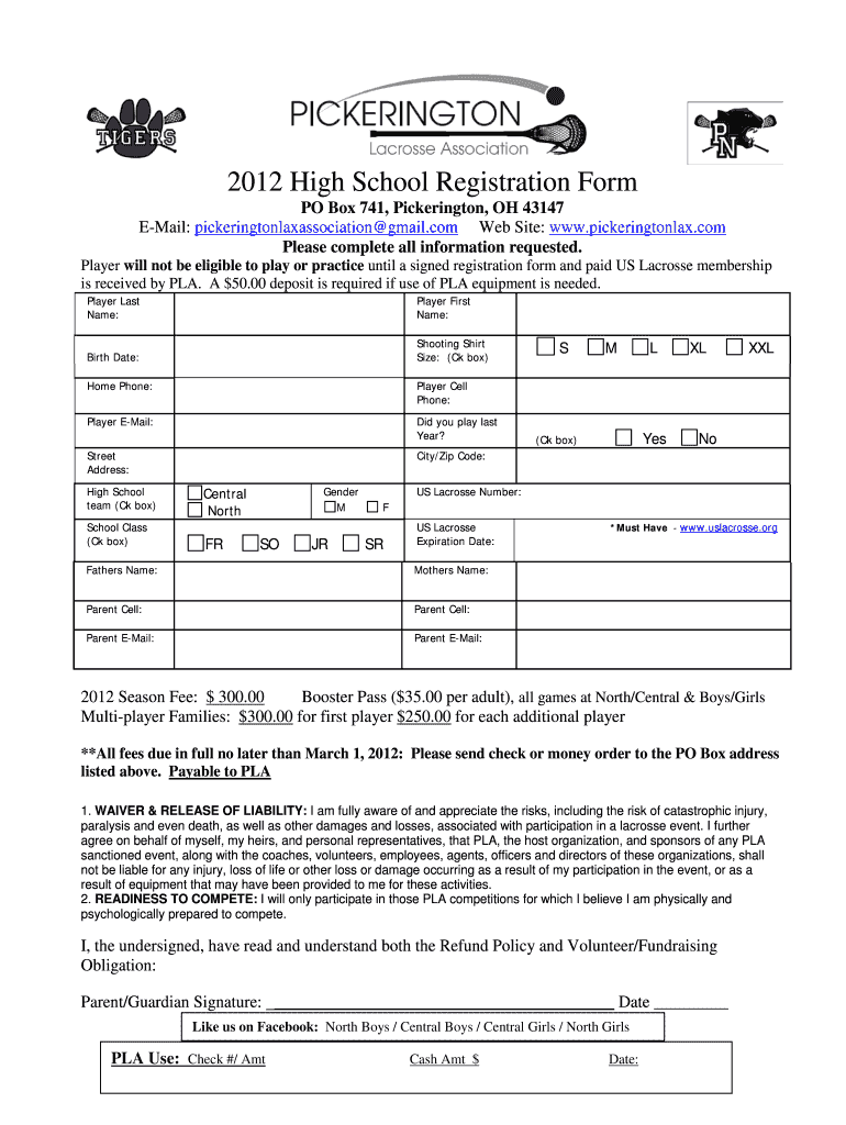 Fillable Online 2012 High School Registration Form Fax Email Print ...