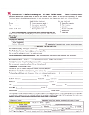 Fillable Online 2011-2012 PTA Reflections Program STUDENT ENTRY FORM ...