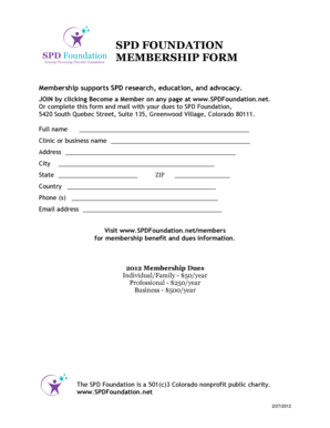 Fillable Online SPD FOUNDATION MEMBERSHIP FORM Membership supports SPD ...