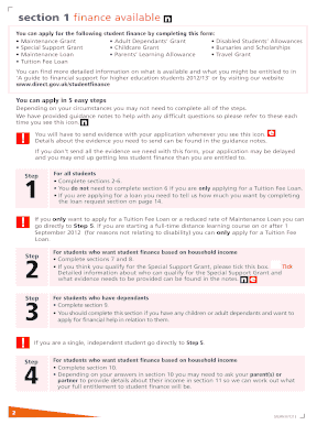 Fillable Online Application for Student Finance Academic Year 2012/13 ...
