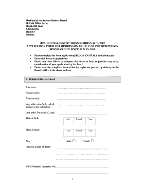 Fillable Online RIRB - Application form deceased.doc Fax Email Print ...