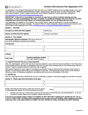 Fillable Online Dividend Reinvestment Plan Application form - Shareview Fax Email Print - pdfFiller
