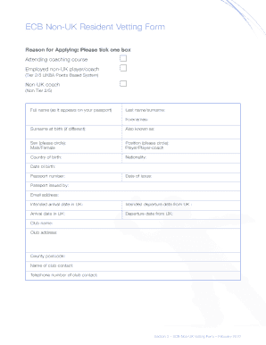 Fillable Online ECB Non-UK Resident Vetting Form - Ecb - England and ...