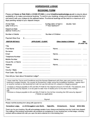 Fillable Online HORSESHOE LODGE BOOKING FORM Fax Email Print - pdfFiller