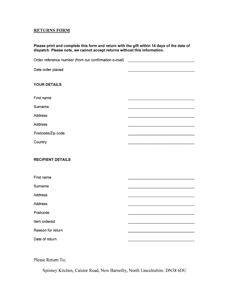 Fillable Online Returns Form Fax Email Print - pdfFiller