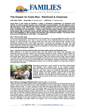 Fillable Online Trip Dossier for Costa Rica - Rainforest & Volcanoes ...