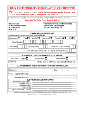 Fillable Online Risk free priority reservation certificate - How To ...