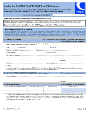 Fillable Online caa co SRG2114 - Application for EASA Part-FCL Multi Crew Pilot Licence - caa co ...