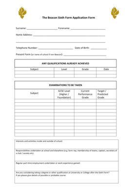 Fillable Online The Beacon Sixth Form Application Form - the Beacon ...