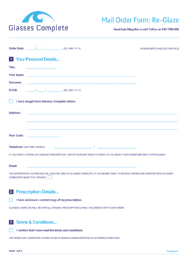Fillable Online Mail Order Form: Re-Glaze - Glasses Complete Fax Email ...