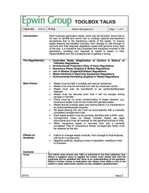 Fillable Online ET010 TBT Waste Management v2. 1091Talent (Arts ...