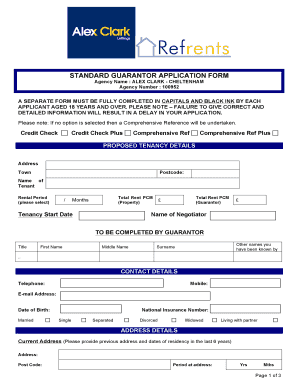 Fillable Online STANDARD GUARANTOR APPLICATION FORM - Alex Clark Fax ...