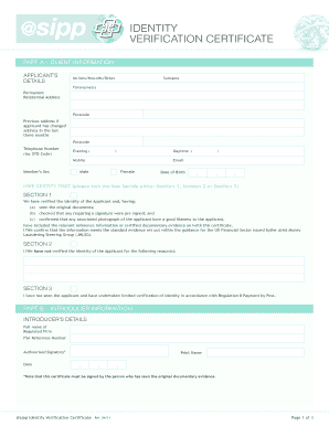 Fillable Online IDENTITY VERIFICATION CERTIFICATE - SIPP Fax Email ...