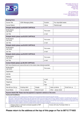 Fillable Online Download a booking form - RSP Safety Services Ltd Fax ...