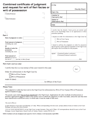 Fillable Online Combined certificate of judgment and request for writ of fieri facias or ... Fax ...