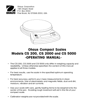 Fillable Online Ohaus Compact Scales Models CS 200, CS 2000 and ...