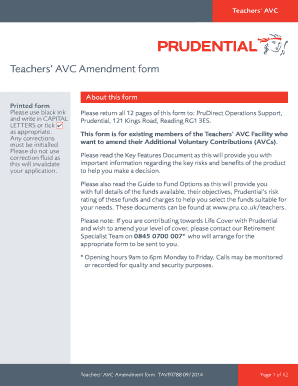 Fillable Online Teachers' AVC Amendment form - Prudential UK Fax Email Print - pdfFiller