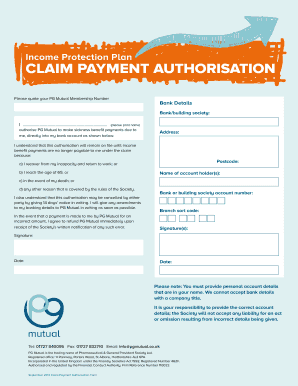 Fillable Online Income Protection Plan Claim Payment Auth - PG Mutual ...