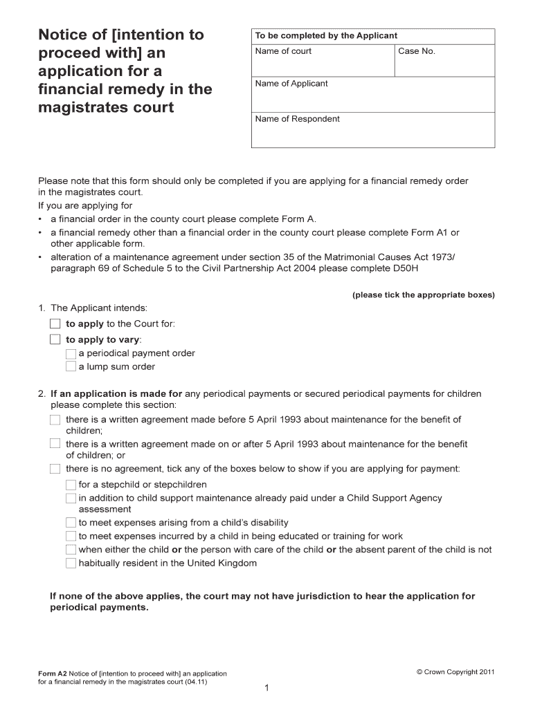 Fillable Online Notice of Application for Financial Remedy Fax Email ...