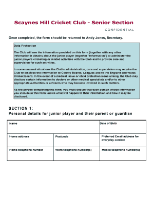 Fillable Online scaynes hill cricket club form Fax Email Print - pdfFiller