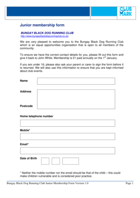 Fillable Online Junior membership form - Bungay Black Dog Running Club ...
