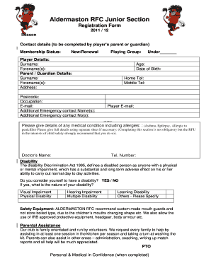 Fillable Online Aldermaston RFC Membership Form Fax Email Print - pdfFiller