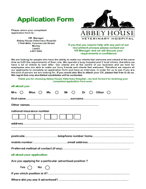 Fillable Online Application Form.pdf - Abbey House Veterinary Hospital Fax Email Print - pdfFiller