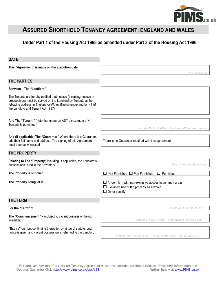 Tenancy Agreement Template Fill Online Printable Fillable Blank 