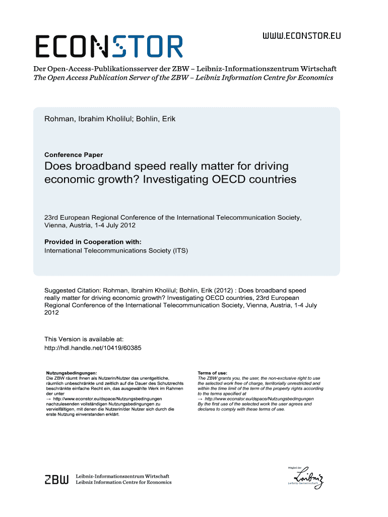 Fillable Online econstor Does broadband speed really matter for driving ...