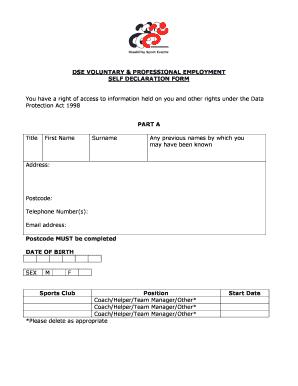 Fillable Online DSE Self Disclosure Form Volunteers Fax Email Print ...