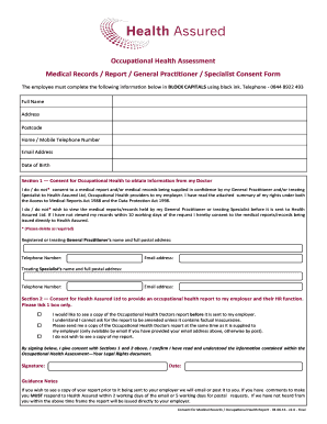 Fillable Online Occupational Health Assessment Medical Records / Report ...