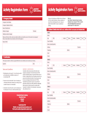 Fillable Online Activity Registration Form Activity Registration Form ...