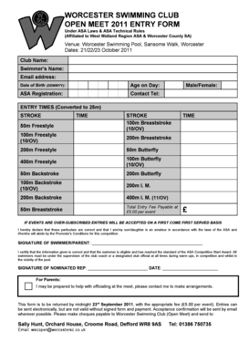 Fillable Online WORCESTER SWIMMING CLUB OPEN MEET 1998 ENTRY FORM Fax ...