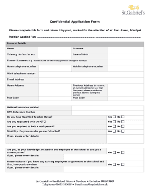 Fillable Online tes co Confidential Application Form - The TES - tes co ...