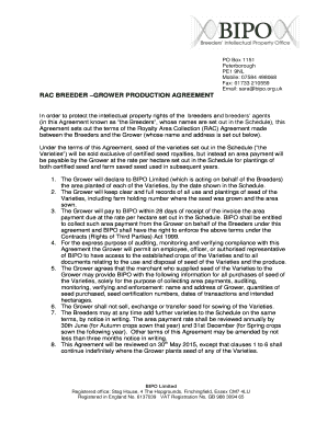 Fillable Online Rac breeder grower production agreement - Winter Beans ...