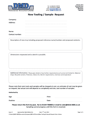 Fillable Online Bespoke tooling application form.pdf - DMD 2000 Fax ...