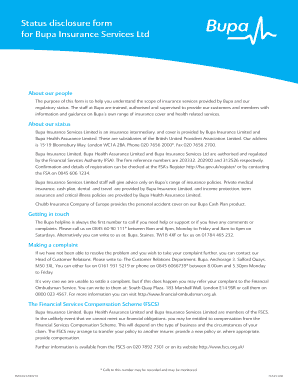 Fillable Online Status disclosure form for Bupa Insurance Services Ltd ...